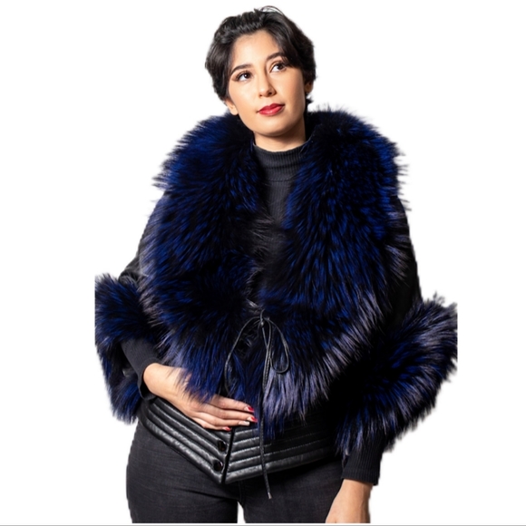 Mitchie's | Jackets & Coats | Lamb Leather Cape Jacket With Fox Fur ...